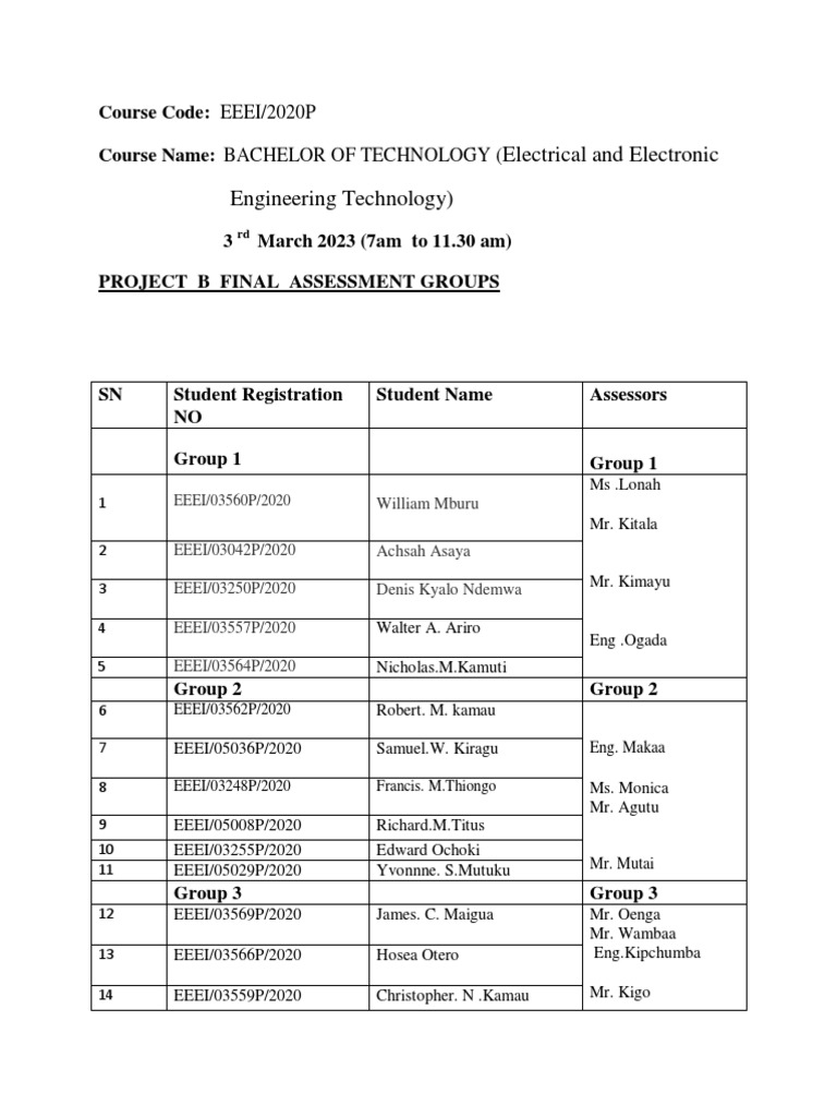 Project B Final Assessment Groups: Bachelor of Technology Electrical and Electronic Engineering ...