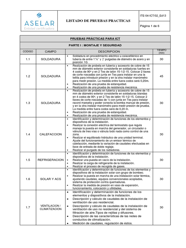 Listado Pruebas Prácticas | PDF | Ciencias fisicas | Tecnología energética