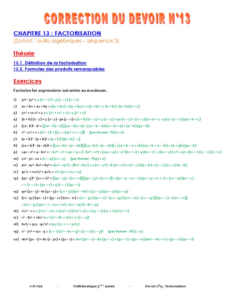 Factorisation en Mathématiques 3ème | PDF