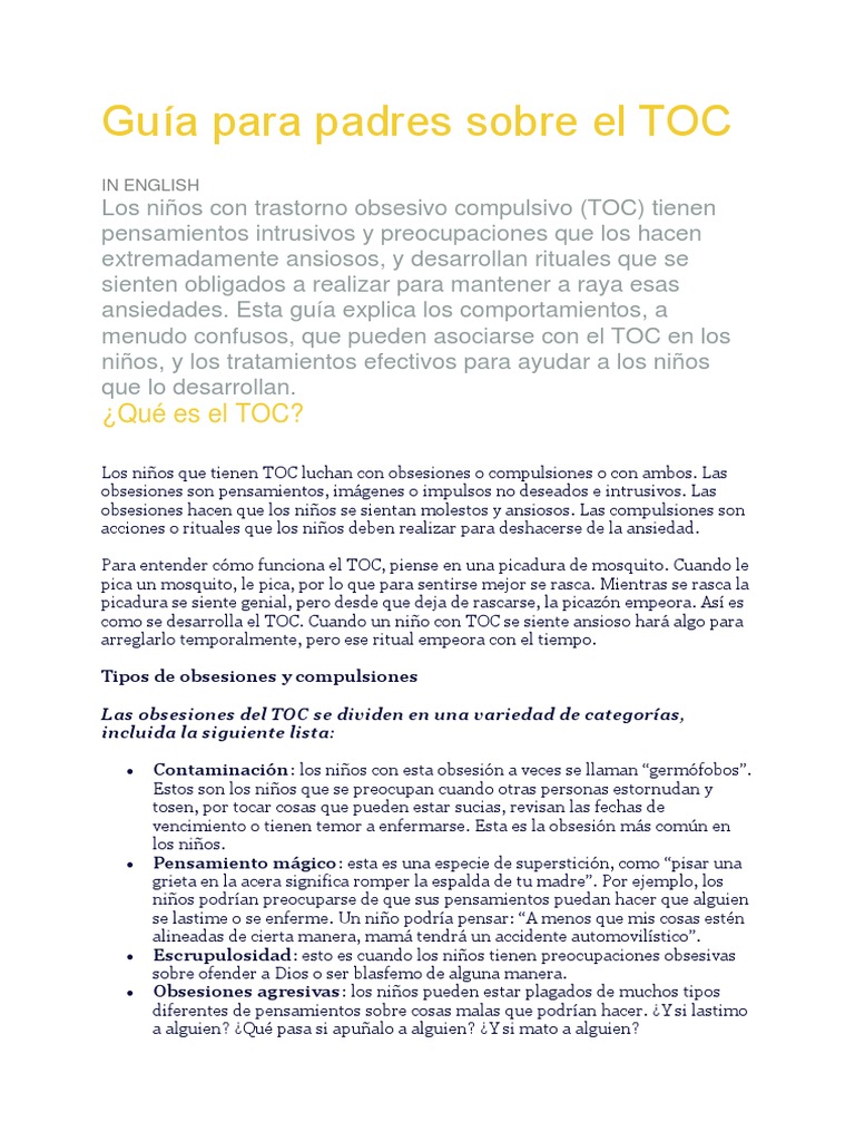 Guía para Padres Sobre El TOC | PDF | Desorden obsesivo compulsivo | Síndrome de Tourette