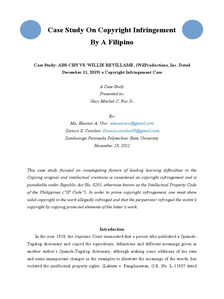 Case Study On Copyright Infringement by A Filipino | PDF | Copyright ...