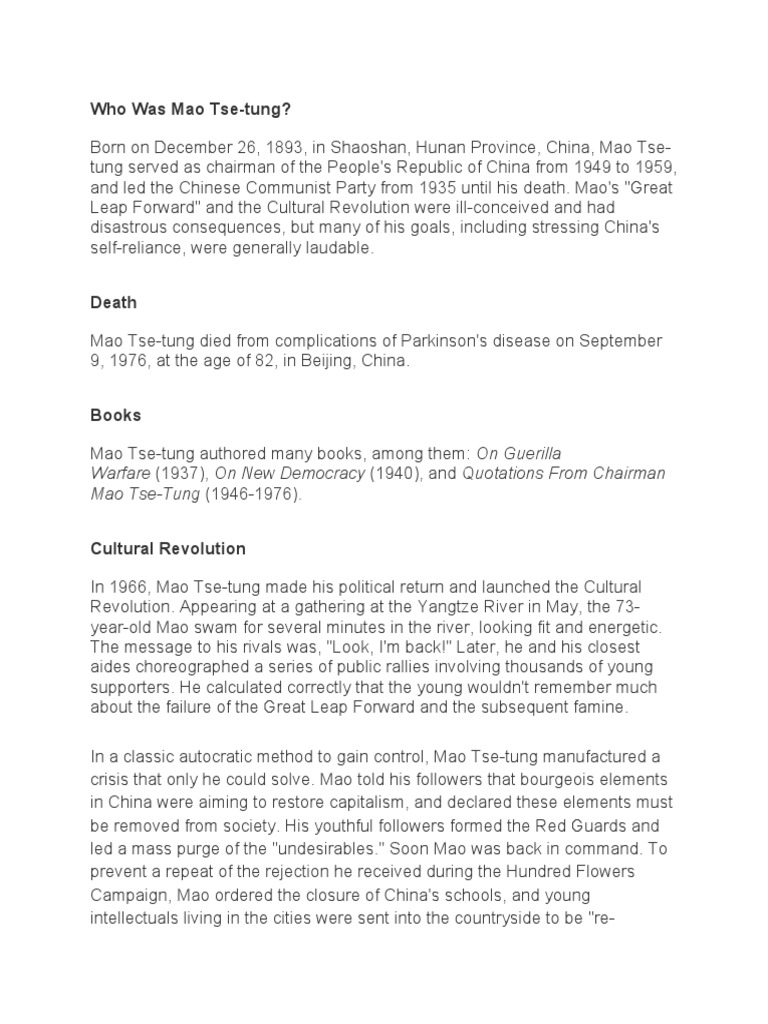 Mao Tse-tung: Leader of Communist China | PDF | Mao Zedong | Chiang Kai ...