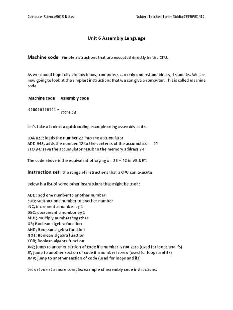 A Level CS CH 6 9618 | Download Free PDF | Assembly Language | Office ...