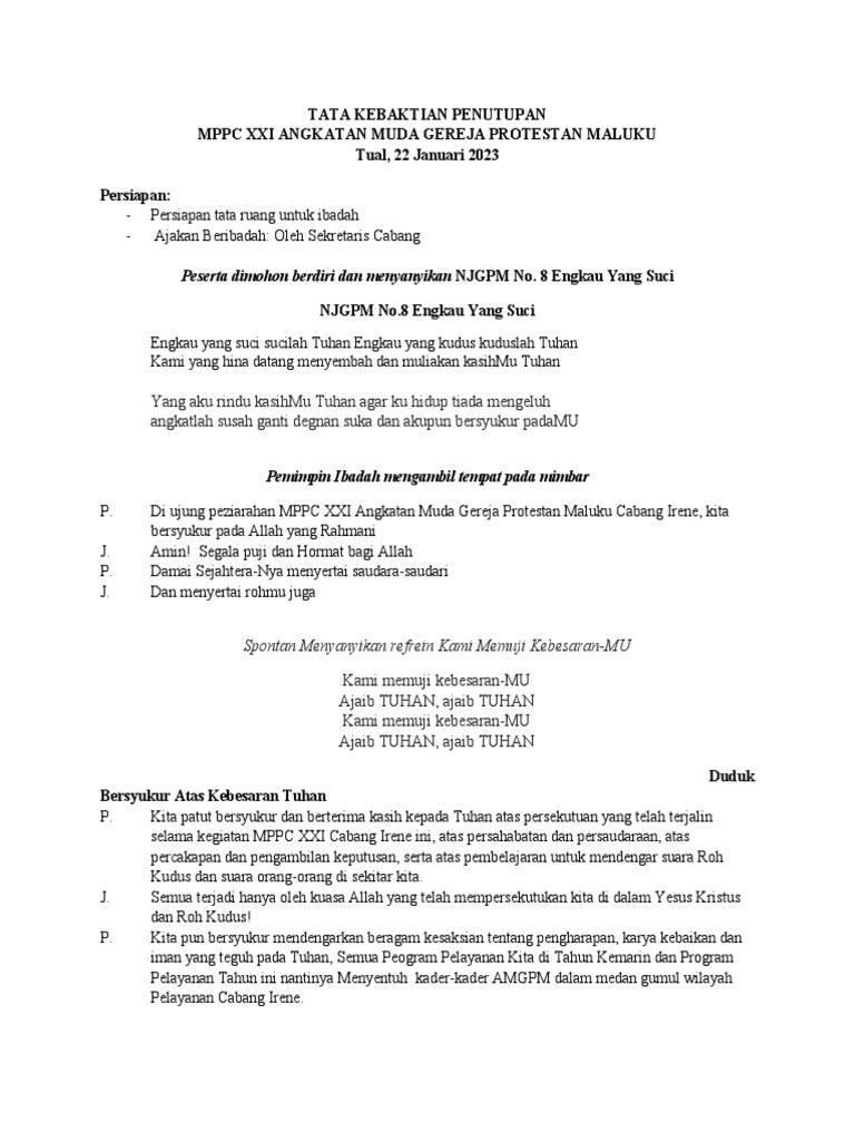 TATA KEBAKTIAN PENUTUPAN MPPC 21 Irene. Edit | PDF