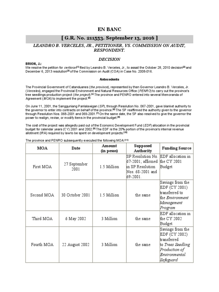Case 1 - Verceles vs. Commission On Audit | PDF | Ratification ...