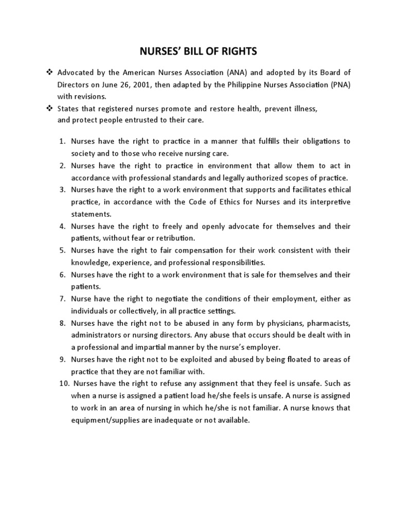 Nurses Bill of Rights (Final) | PDF