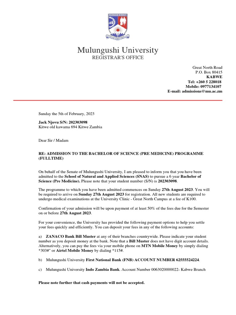 Admission Letter | PDF | Service Industries