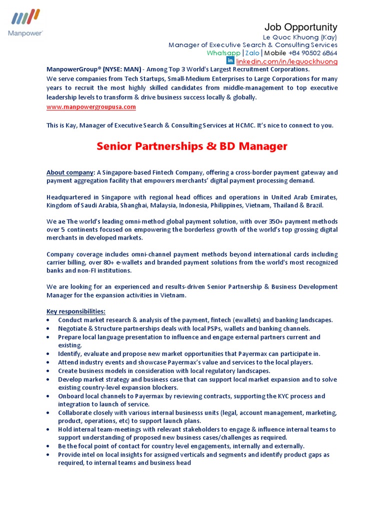 JD - Senior Partnerships & Business Development Manager | PDF | Banks ...