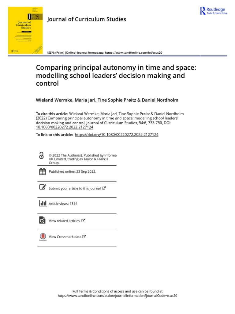 Comparing Principal Autonomy in Time and Space Modelling School Leaders Decision Making and ...