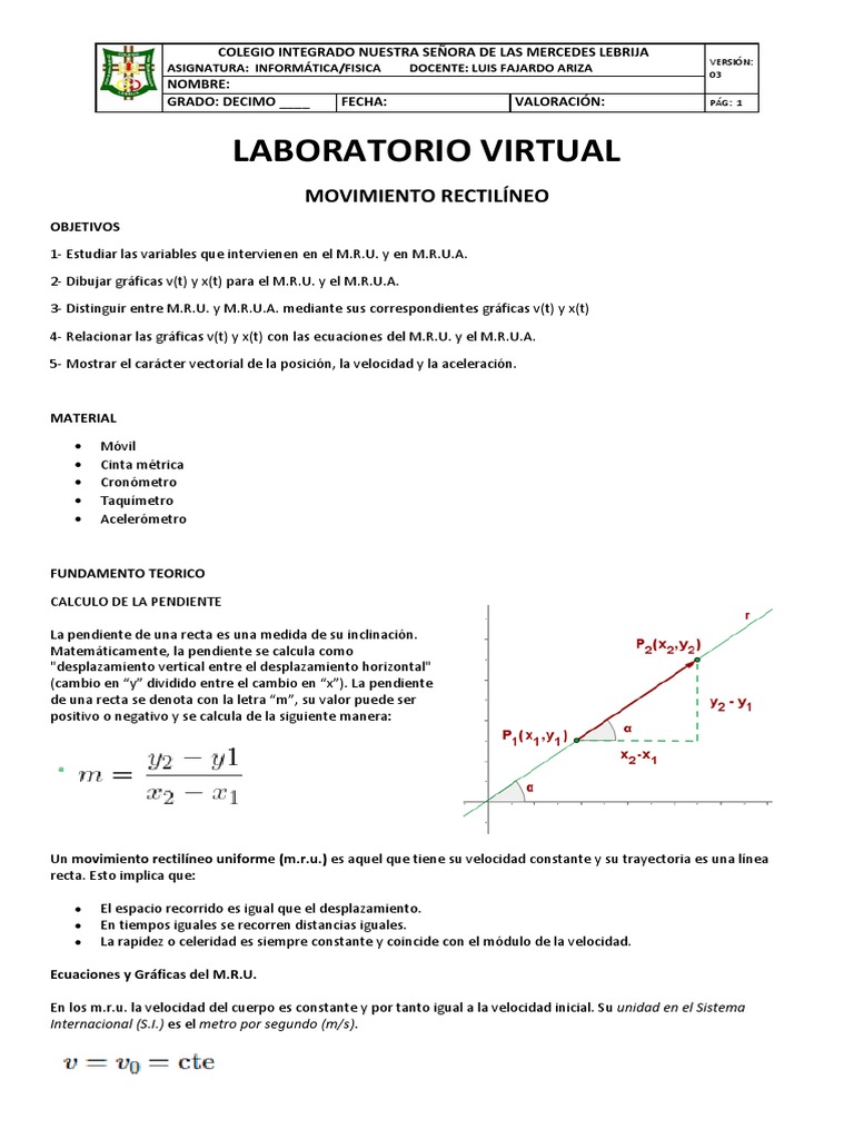 Laboratorio Virtual MRU y MRUV | PDF | Velocidad | Cambio