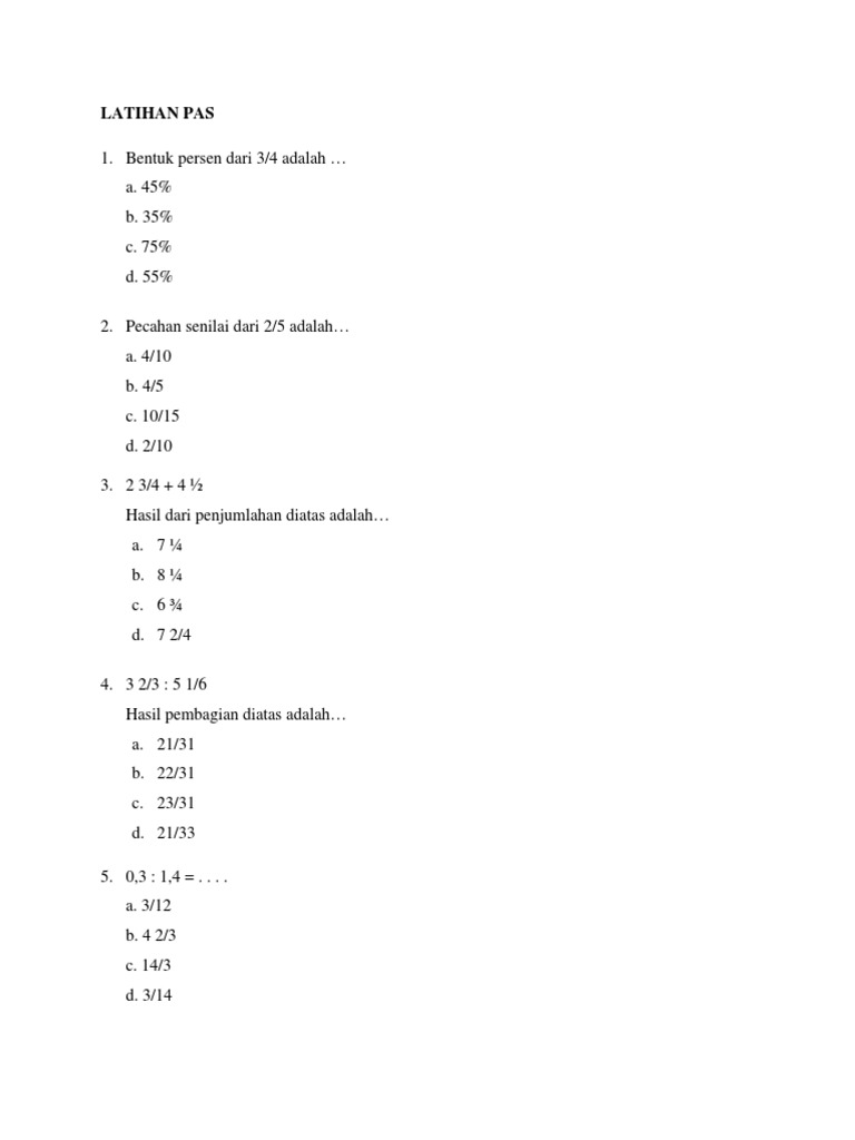 Latihan Uas Kelas 5 | PDF