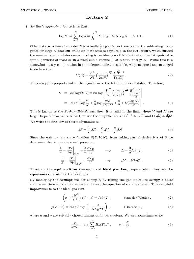 Lecture 2 | PDF | Hamiltonian Mechanics | Gases