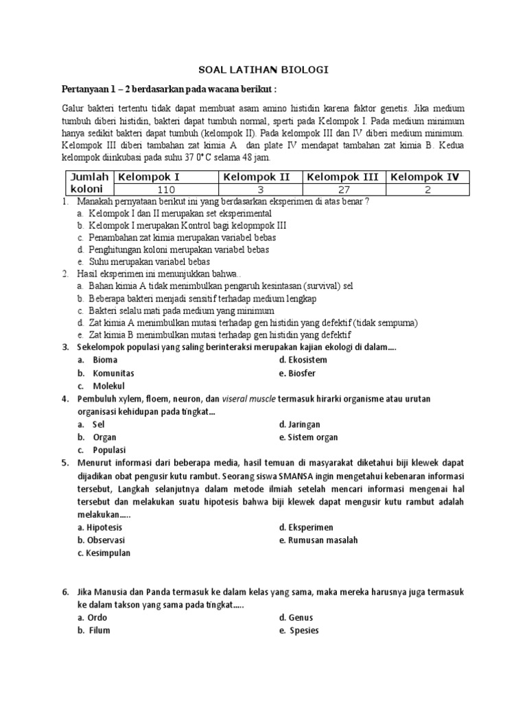 Soal Latihan Biologi | PDF