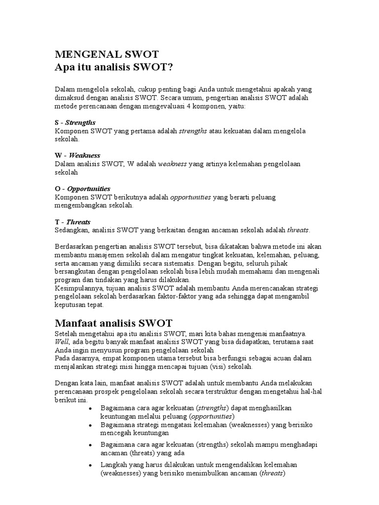 Mengenal Swot | PDF | Karier & Perkembangan