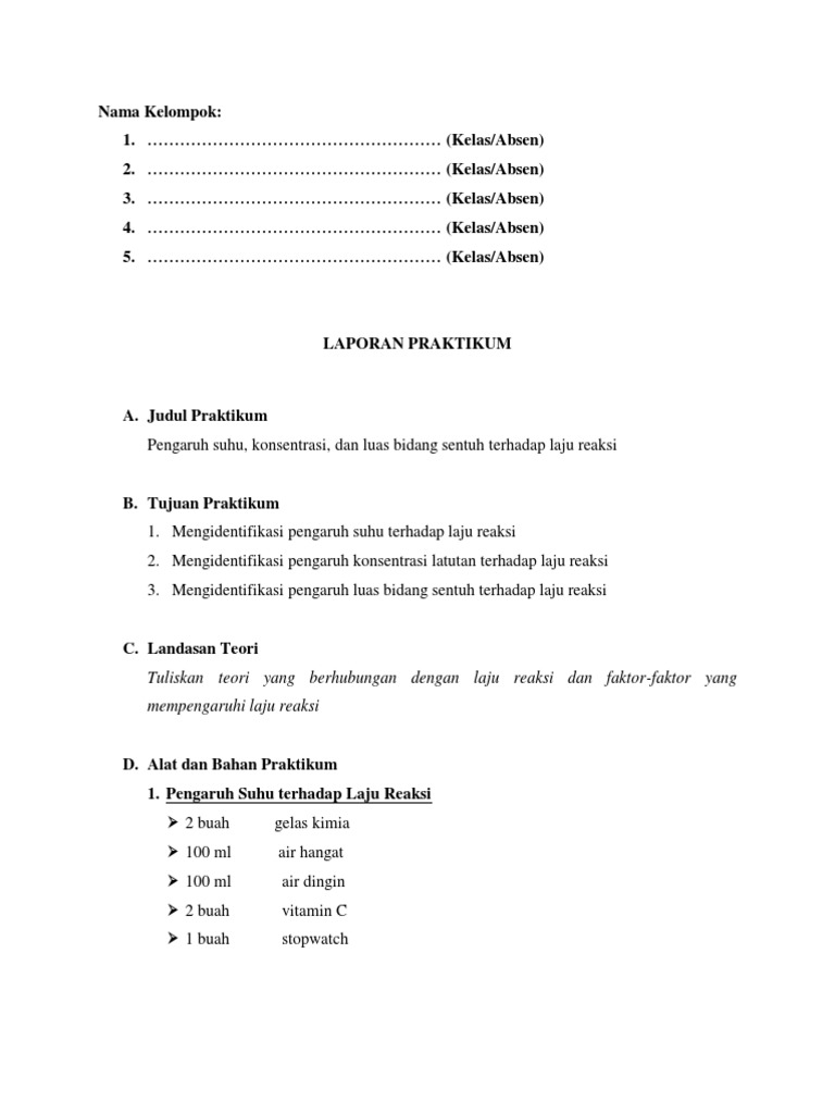 Laporan Praktikum Laju Reaksi Pdf