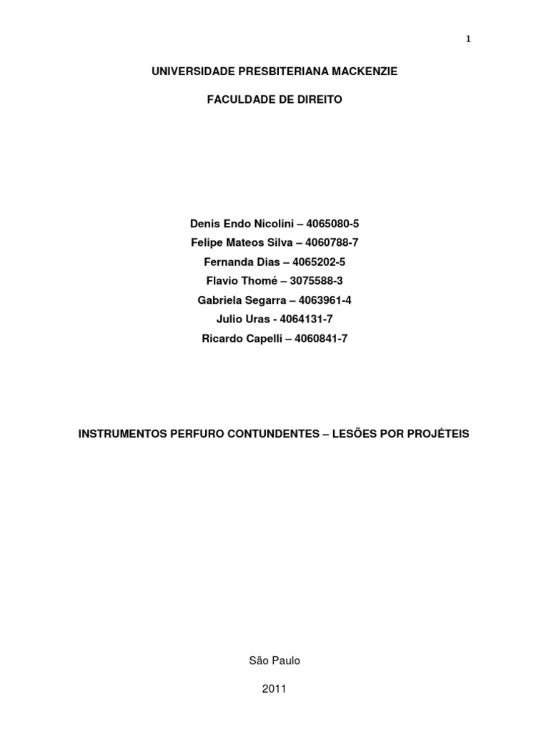 Instrumentos Perfuro Contundentes - Lesões Por Projéteis | PDF ...