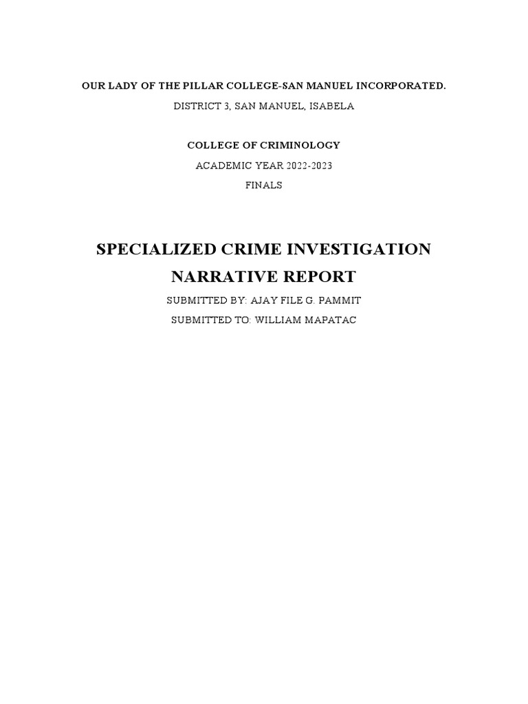 Specialized Narrative Report | PDF | Evidence (Law) | Interrogation