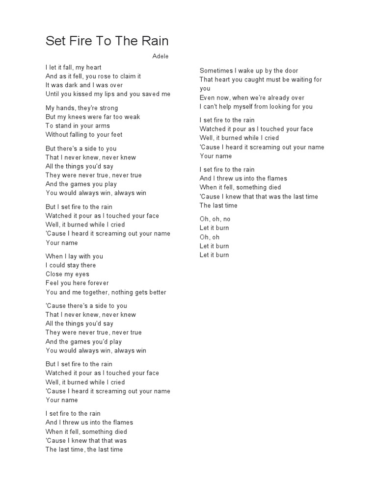 Set Fire To The Rain Lirik | PDF