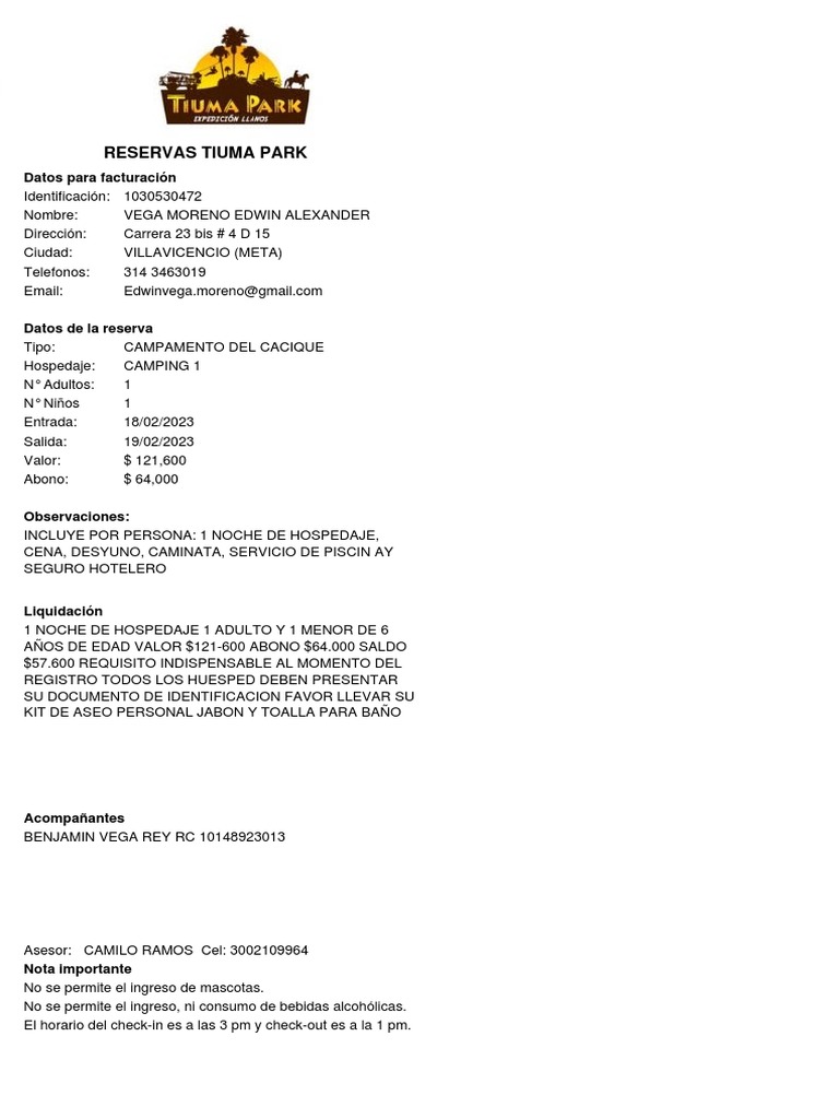 Reserva Edwin Vega Carpa Cacique # 1 | PDF