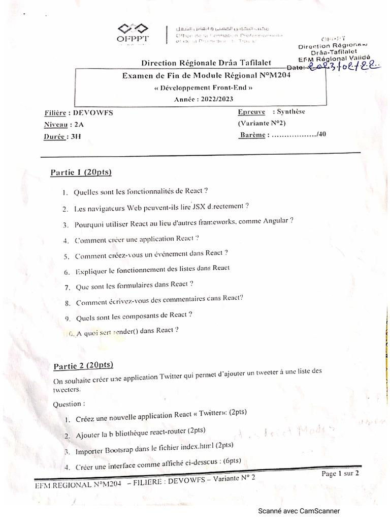 EFMR React Js Régionale Draa Tafilalet v2 02-23-2023 | PDF