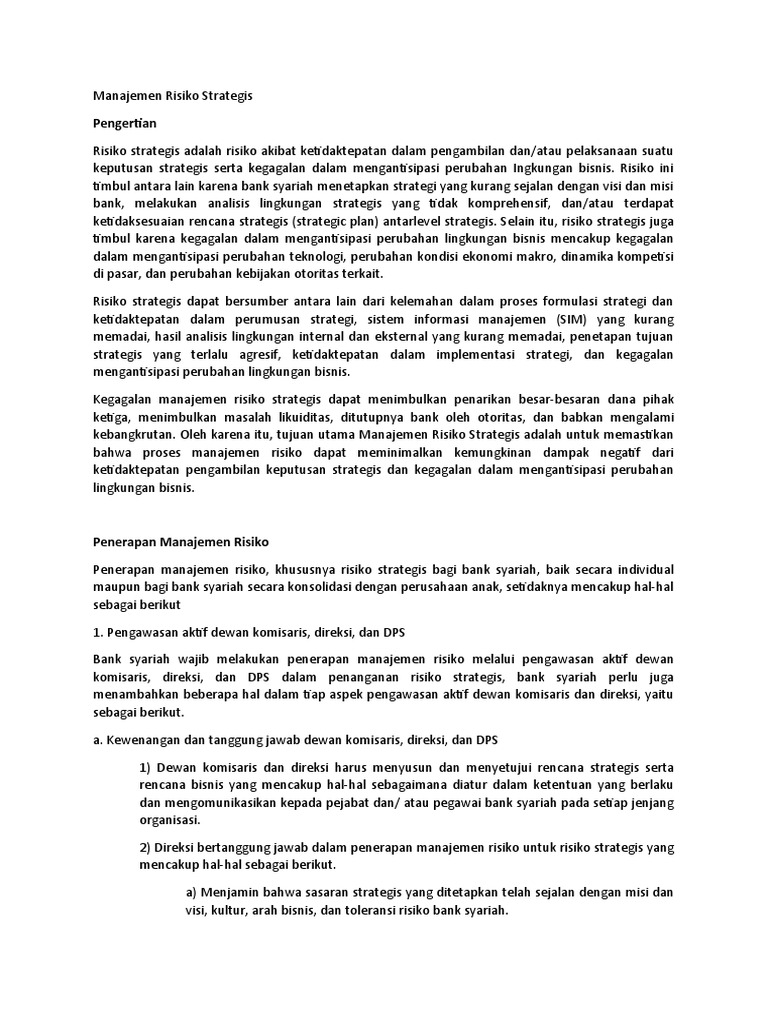 Manajemen Risiko Strategis di Bank Syariah | PDF | Bisnis