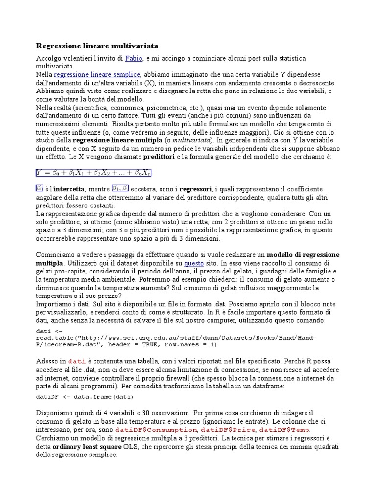 Regressione Lineare Multivariata Con R | PDF