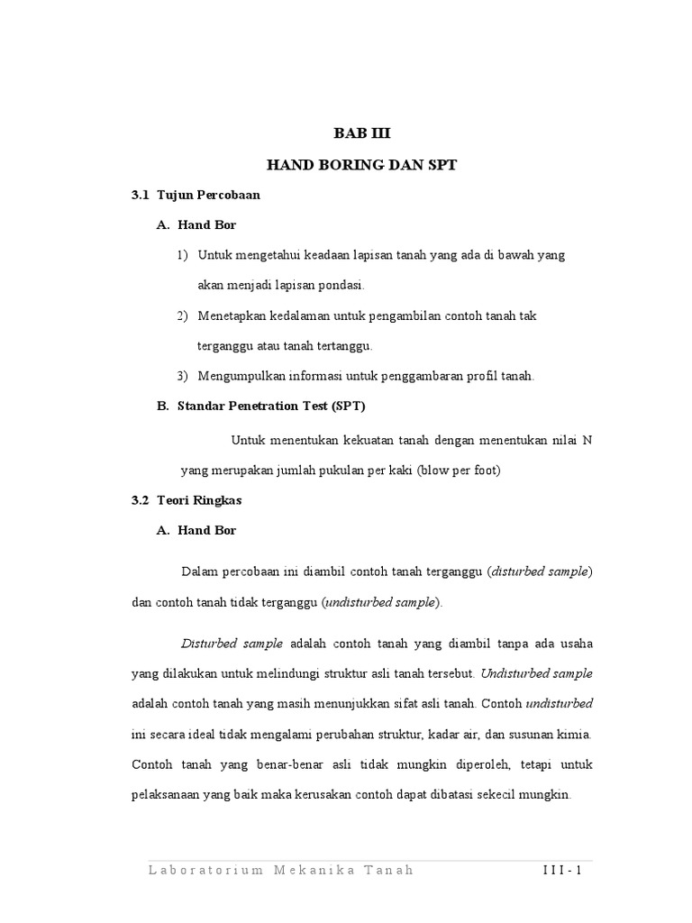 Hand Boring dan Uji SPT Tanah | PDF | Sains & Matematika