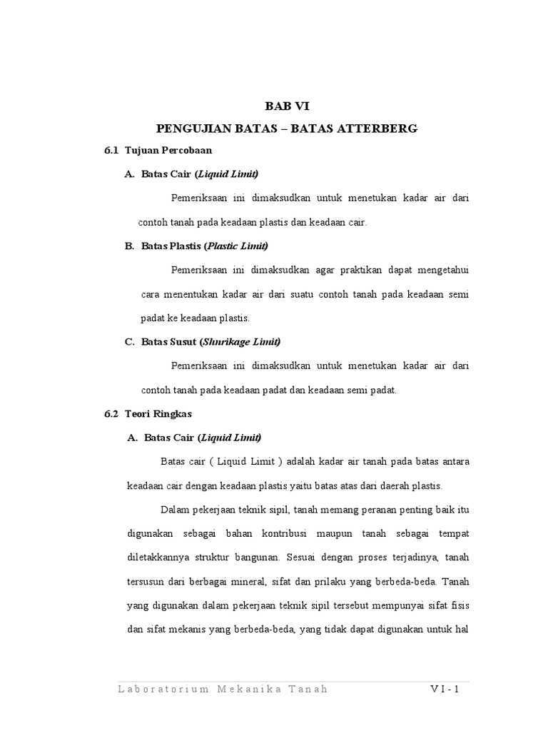 Bab Vi - Pengujian Batas-Batas Atterberg | PDF