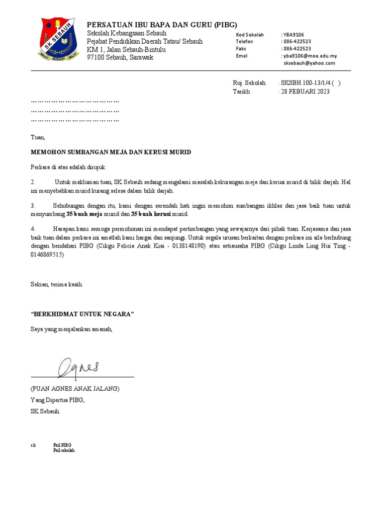 Surat Meja Kerusi Kelas | PDF