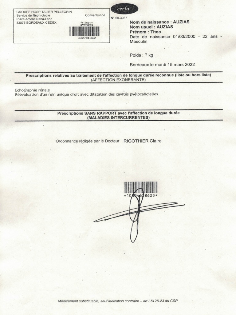 Ordonnance 15 Mars Échographie | PDF