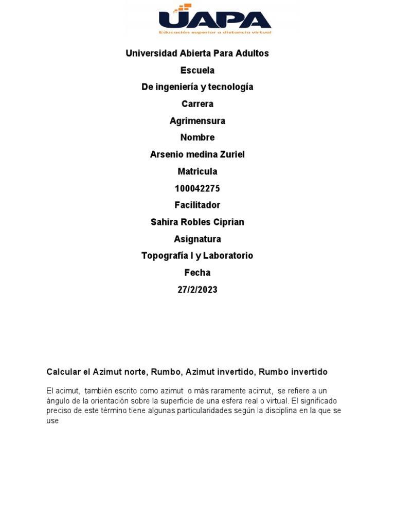 Significado y cálculo de azimut | PDF | Azimut | Geometría Elemental