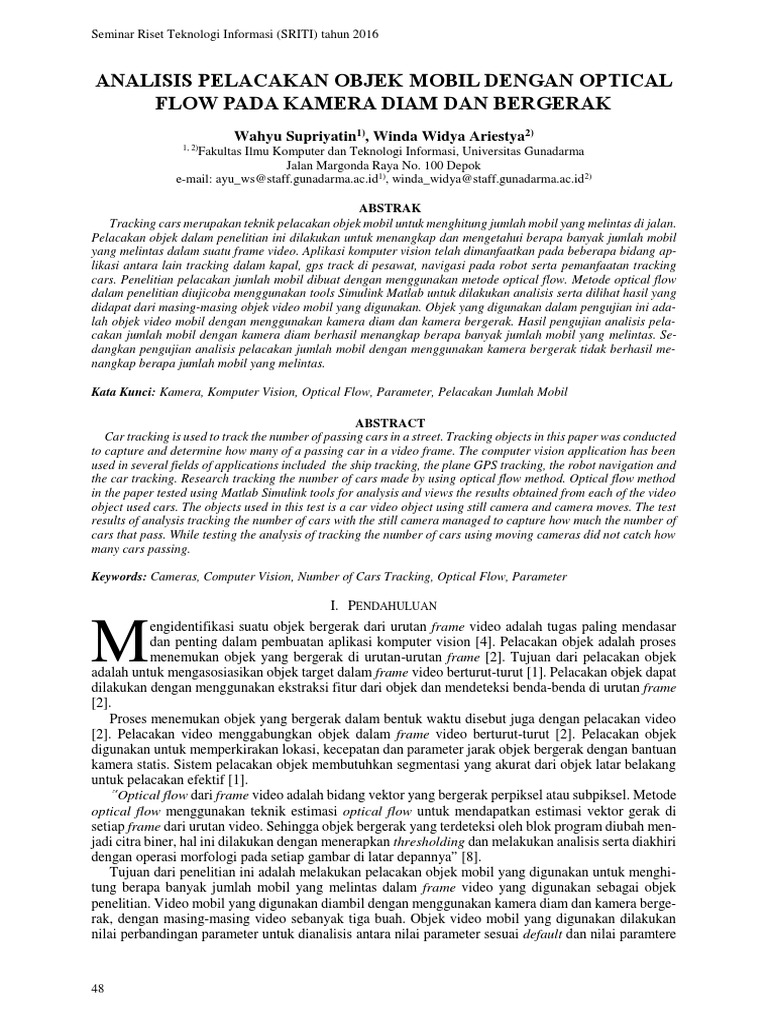 Analisis Pelacakan Objek Mobil Dengan Optical Flow Pada Kamera Diam Dan ...