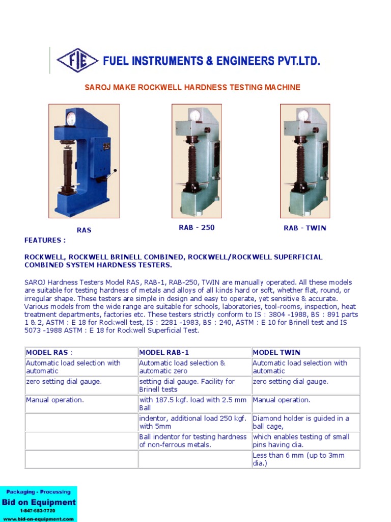 Saroj Rockwell Hardness Testing Machine: Technical Specifications and ...