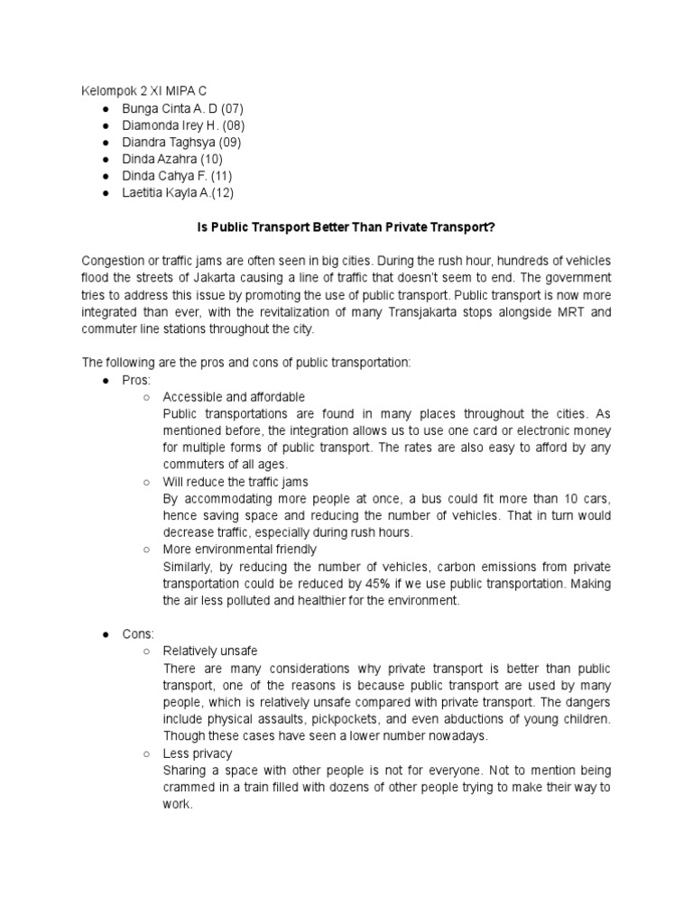 Public Transport Vs Private Transport | Download Free PDF | Public ...