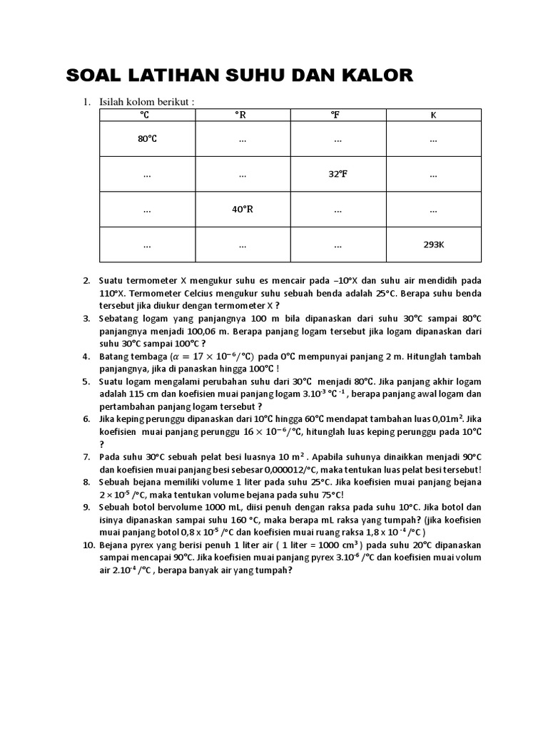 002 - Soal Latihan Suhu Dan Pemuaian Zat | PDF