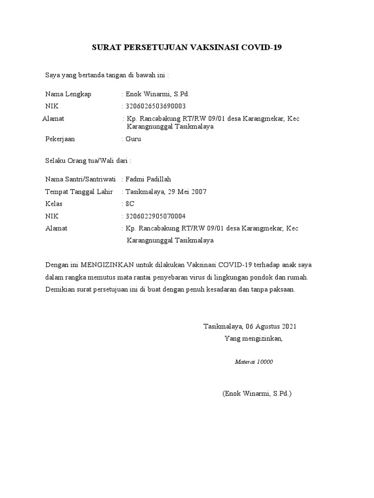 Surat Persetujuan Vaksinasi | PDF