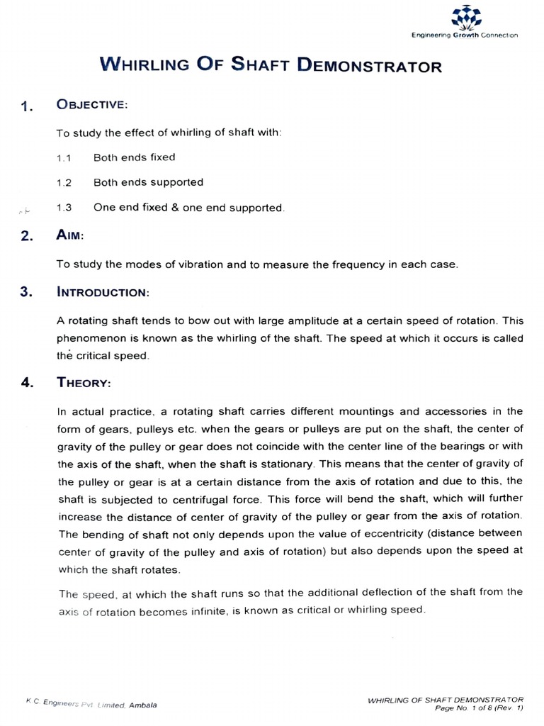Whirling of Shaft Demonstrator | PDF | Mains Electricity | Electric Motor