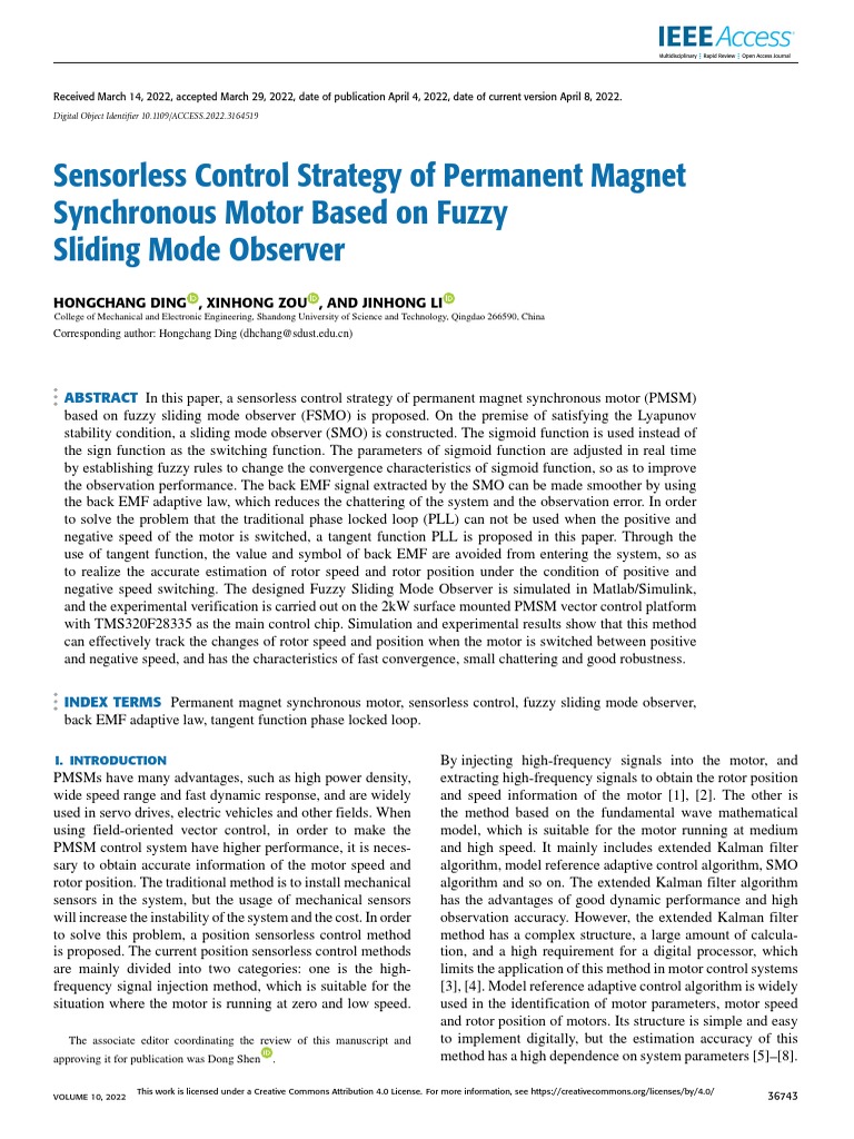 Sensorless Control Strategy Of Permanent Magnet Synchronous Motor Based On Fuzzy Sliding Mode