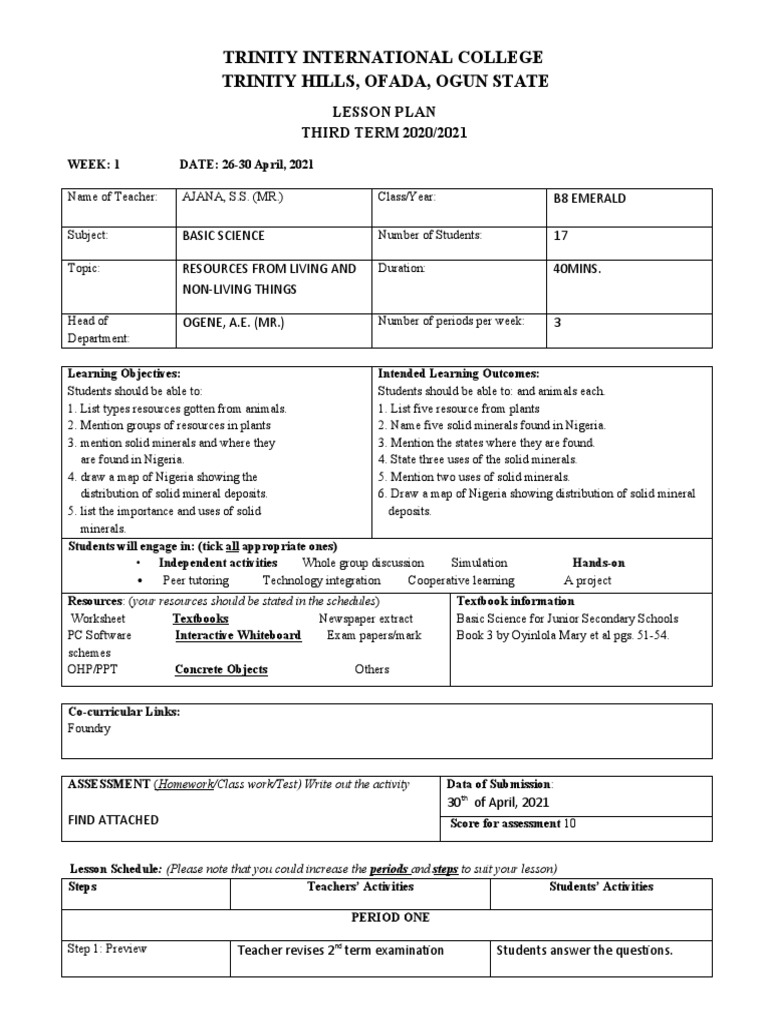 Basic Science Lesson Plan: Resources | PDF | Teachers | Lesson Plan