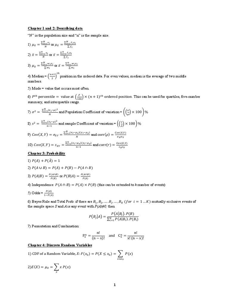 Formula Sheet CT1 | PDF | Variance | Statistical Analysis