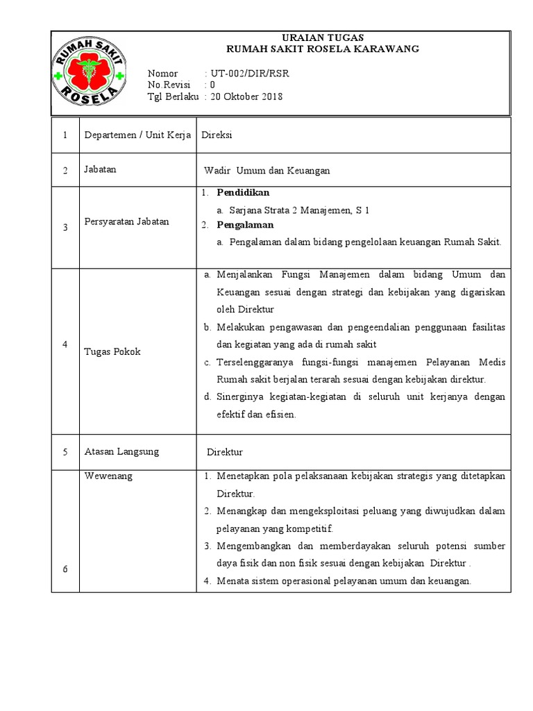 URAIAN TUGAS Wadir Umum Dan Keuangan-Ok | PDF