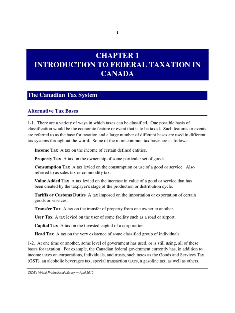 Chapter 01 - Introduction To Federal Taxation in Canada | PDF ...
