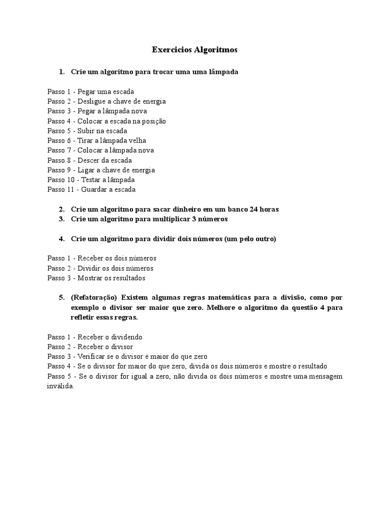 Exercicios - Algoritmos - Respostas | Download grátis PDF | Algoritmos Exercicios - Algoritmos - Respostas | Download grátis PDF | Algoritmos