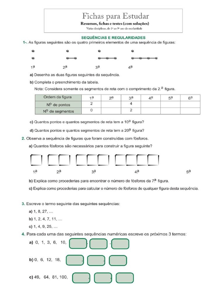 Ficha Matematica 6 Ano Sequencias e Regularidades | PDF