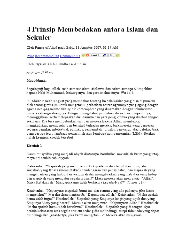4 Prinsip Membedakan Antara Islam Dan Sekuler | PDF