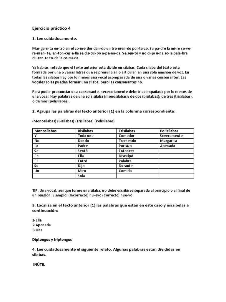 Práctica III | PDF | Sílaba | Vocal