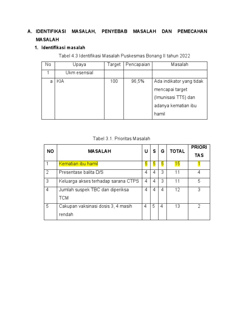 Contoh IDENTIFIKASI MASALAH, Prioritas, DLL | PDF