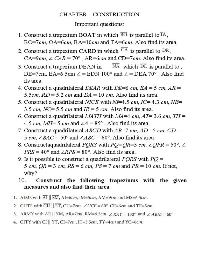 Trapezium and Quadrilateral Construction Guide | PDF | Teaching Methods ...