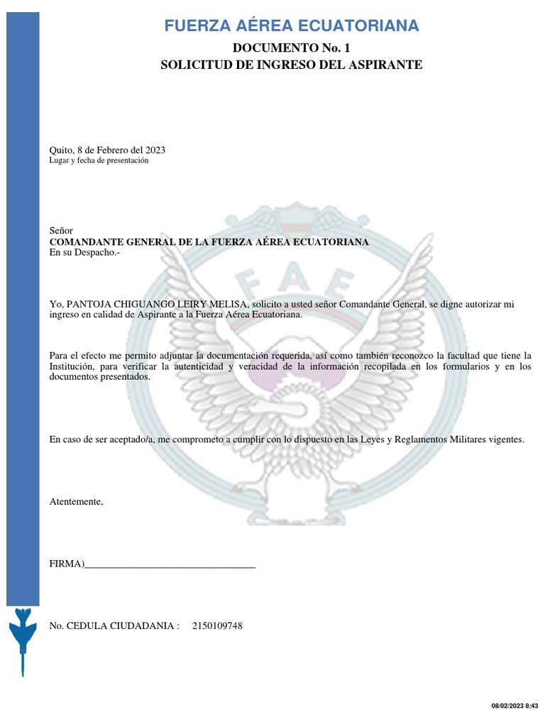 Solicitud de Ingreso | PDF