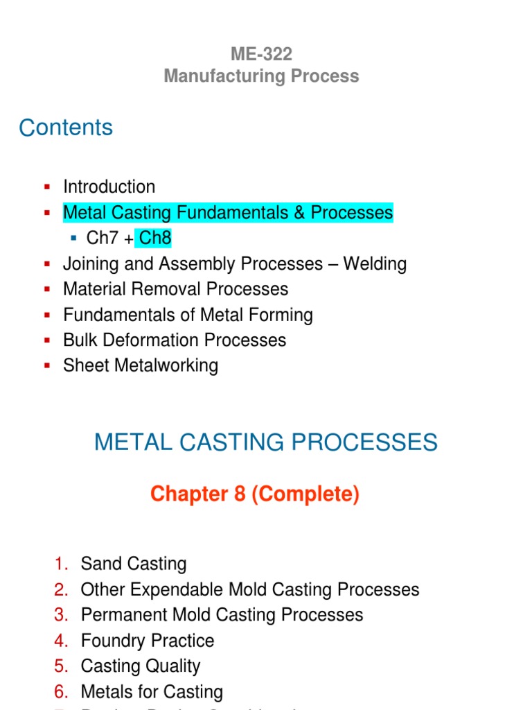 3 - Metal Casting Processes (Chapter 8) | PDF | Casting (Metalworking) | Foundry